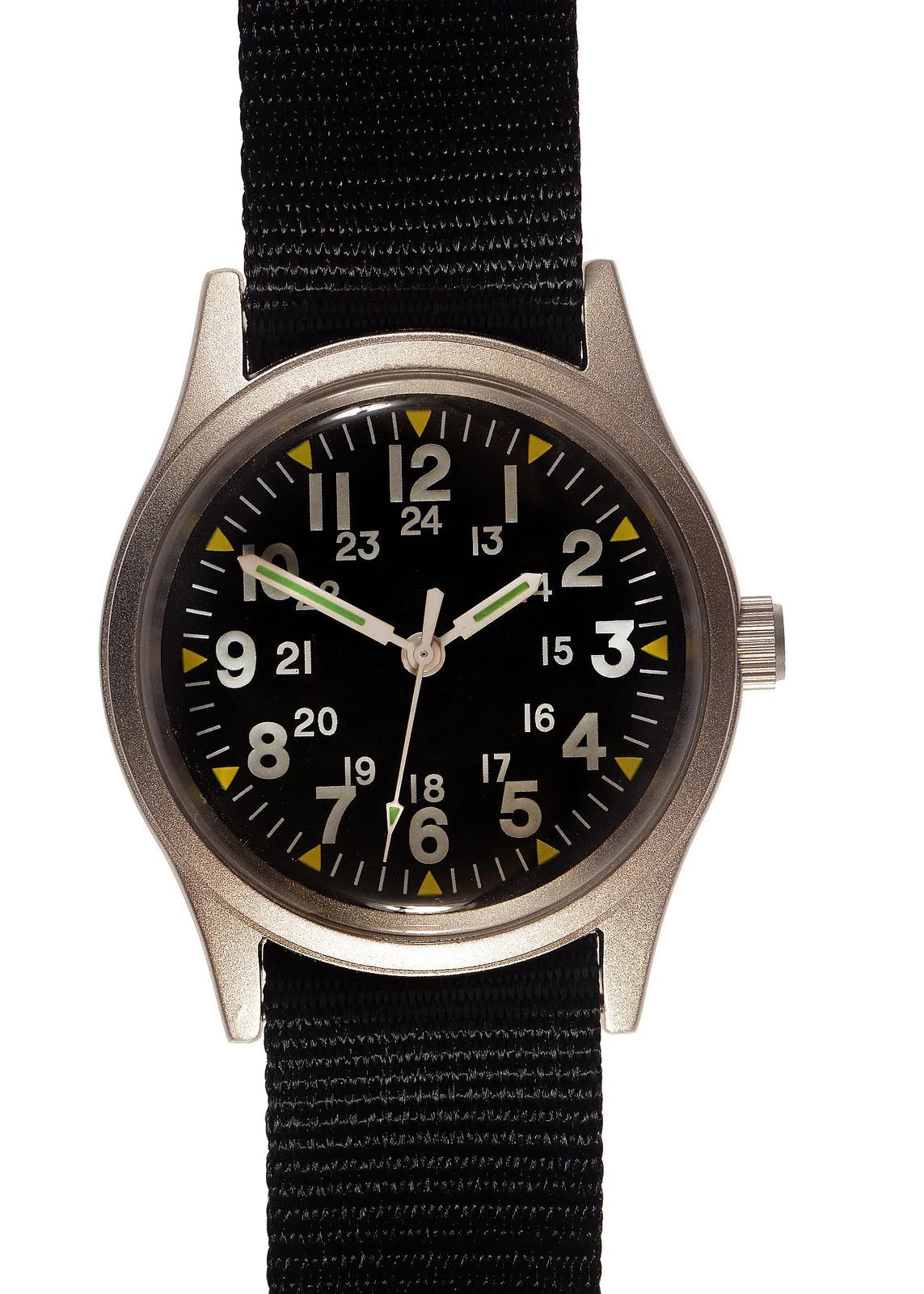 MWC Classic 1970s Pattern MIL-W-46374 Pattern Military Watch on a Blac ...
